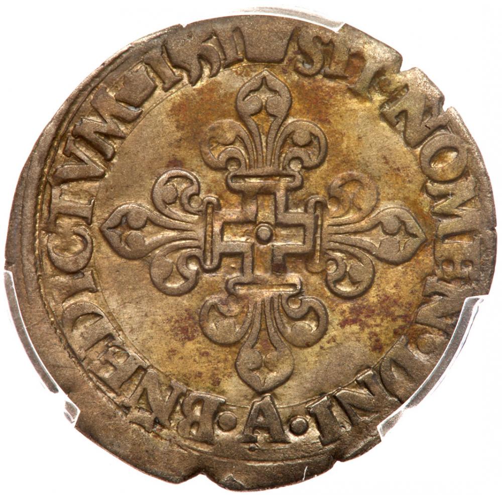 France. Billon Â½ Gros de Nesle, 1551-A (Paris) PCGS EF45