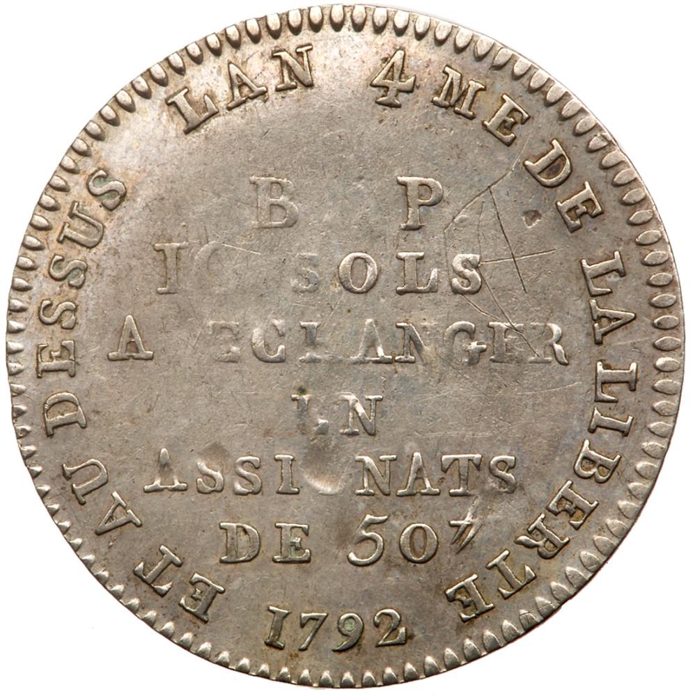 France. Constitution (1791-1792) Silver 10 Sols, 1792 PCGS VF