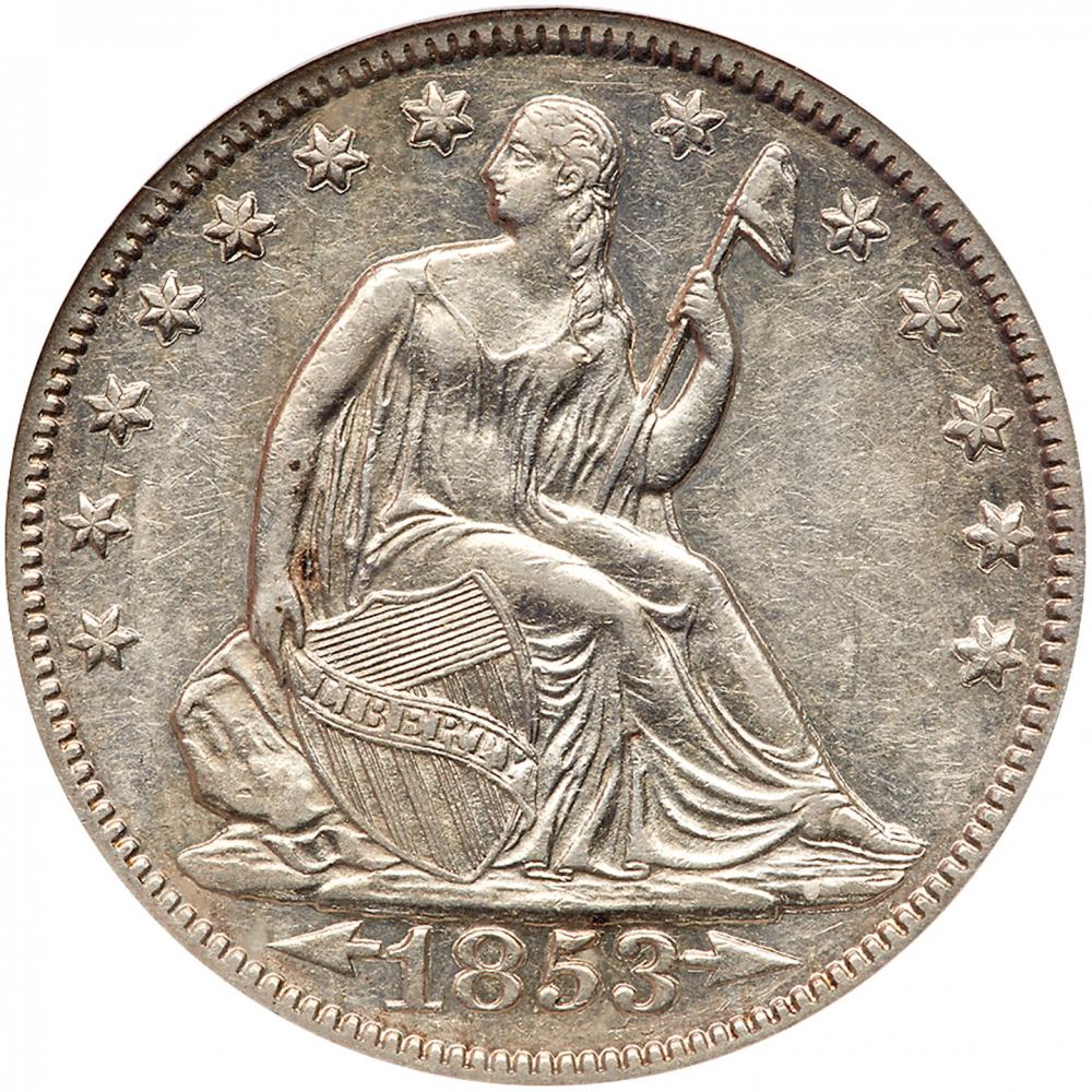 1853-O Liberty Seated 50C. Arrows & Rays NGC AU55