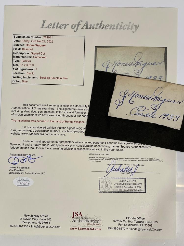 Johannes Peter "Honus" Wagner; Cut Signature in Near Mint Condition and ...