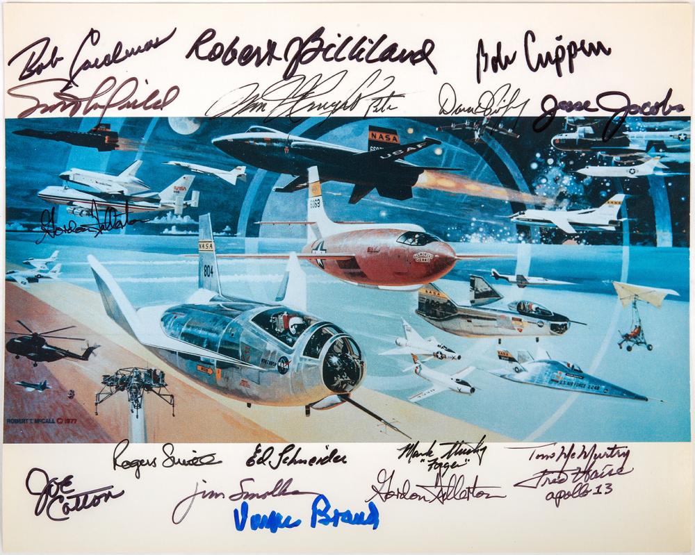 Astronaut & test pilot multi-signed Robert McCall color litho, 16 ...